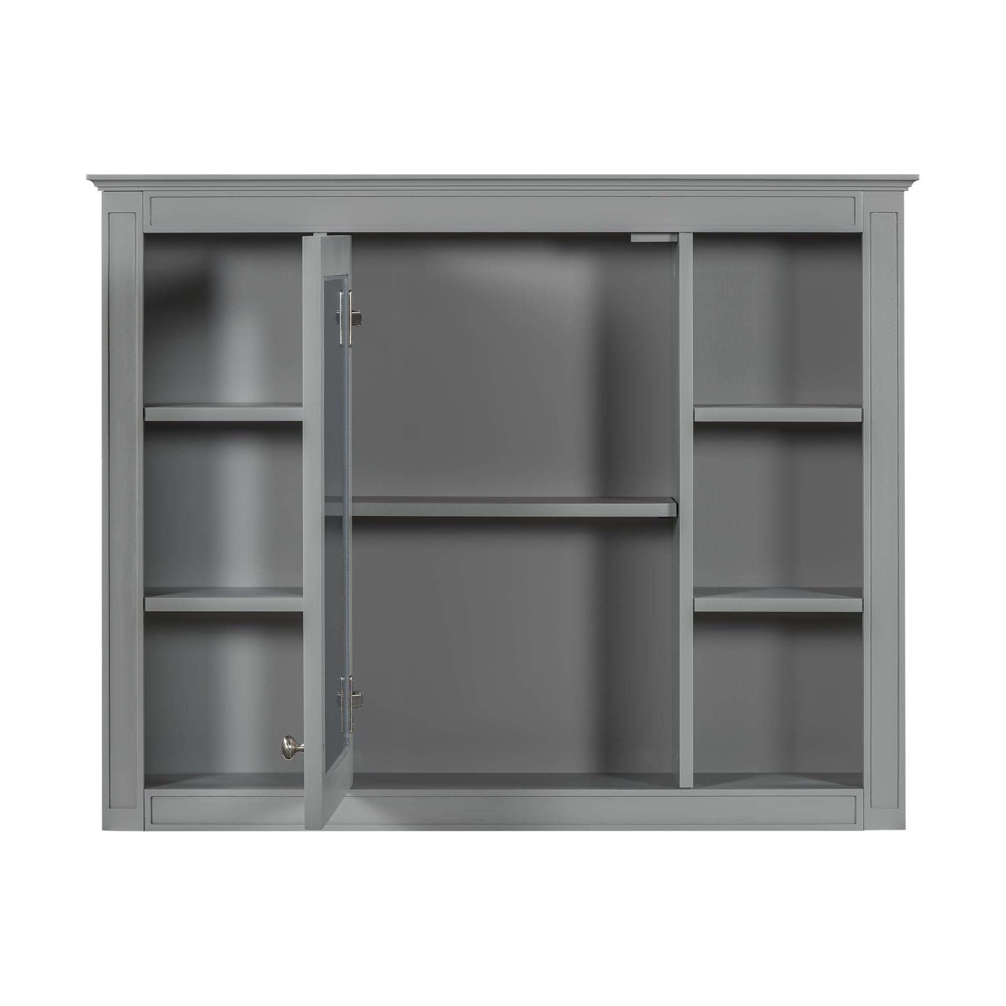 Linique Medicine Cabinet with Mirror and Shelves, Modern Wall-Mounted Bathroom Storage Cabinet with Soft-Close Door Hinges, Grey