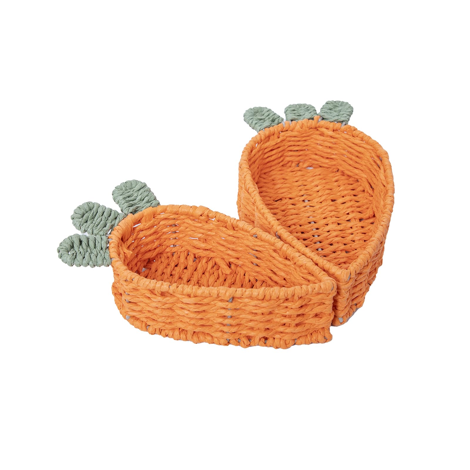 YRMT Small Storage Baskets for Entryway, Carrot Shape Decorative Bowl Basket, Paper Rope Woven Basket Organizer for Candy, Keys, Wallet, Cute Home Decor Set of 2