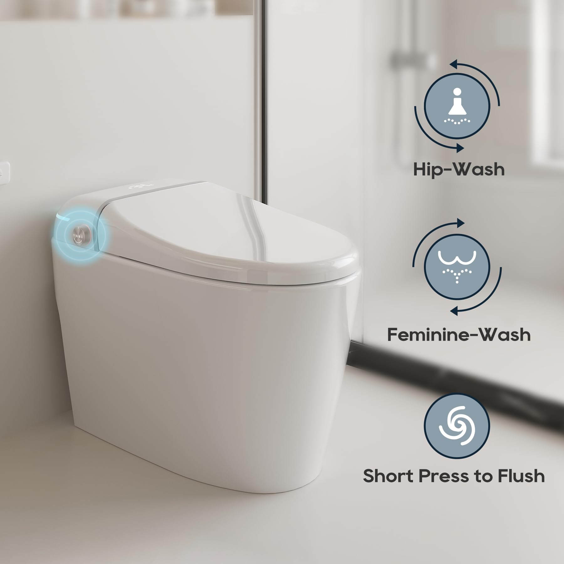 AmpleCharmic Smart Toilet with Bidet Built in, Elongated Intelligent One Piece Bathroom Toilets with Heated Bidet Seat, Warm Water/Pre-wetting/Off-seat Auto Flush/Wireless Remote Control, LED Display