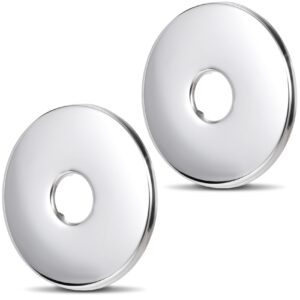 isslly 2 pack large shower arm flange, 3.15inch round replacement escutcheon plate, stainless steel shower pipe cover plate for shower head arms (inner dia: 0.84in)