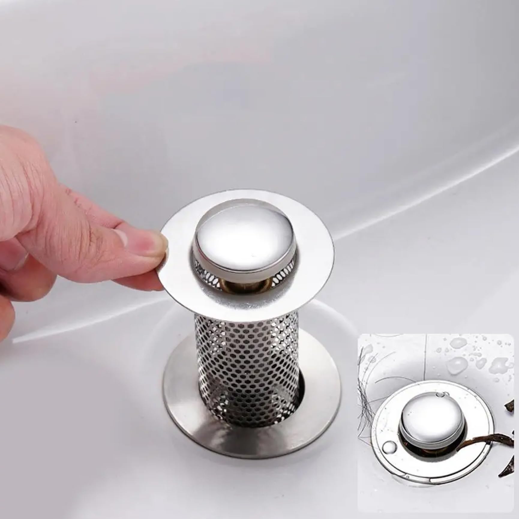 2 PCS Sink Drain Strainer Stainless Steel Drain Stopper Pop-up Washbasin Drain Filter with Removable Basket for Bathroom Kitchen Bathtub Water Pipe 2.2*3.2inch Long Sink Strainer Kitchen Drain Bathroo