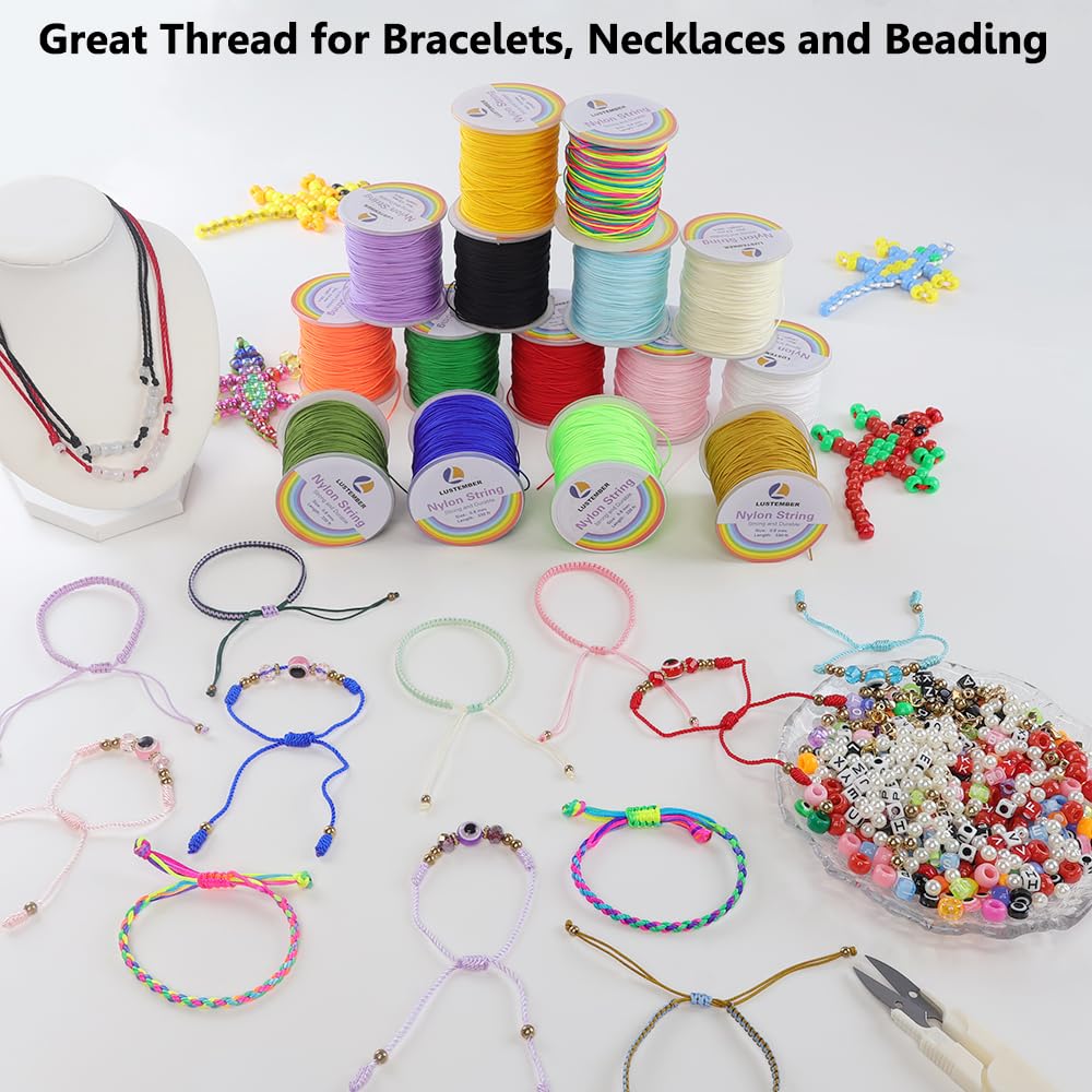 0.8mm Nylon String, Strong Bracelet String, Durable Nylon Cord for Jewelry Making, Bracelets, Beading, Necklaces, Rattail Braiding, Kumihimo, Wind Chimes, Blinds and Handicrafts