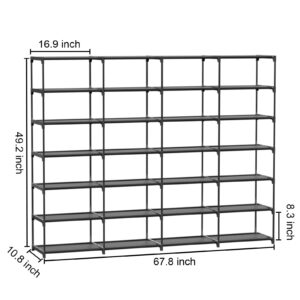 MADSOUKY Large Shoe Rack 4 Row 7 Tier Stackable Storage Organizer Shelf Cabinet 56-70 Pairs Sneaker Boots Sturdy Shoes Holder Cubby with Plastic Sheets for Entryway Closet Garage