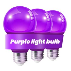 mcdyluk led a19 purple light bulbs, 9w (60w equivalent), e26 base led purple bulb, non-dimmable, halloween decoration, party decoration, porch, front door, home lighting, holiday lighting, pack of 3