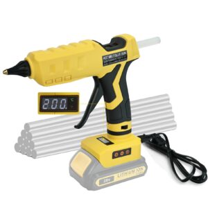 cordless glue gun, for dewalt dual-power hot glue gun, fast heating 100°c-200°c temp adjust lcd digital display with plug, 10pcs 11mm full size glue sticks for arts&crafts&diy(tool only)