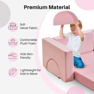 Redlife Modular Kids Play Couch, Kids Play Couch for Age 1-16, Kids Modular Couch for playroom Bedroom Living Room, Kids Couch Building Fort, Convertible Play Foam Couch for Boy and Girls(Pink)