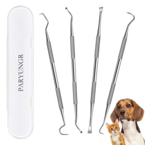 paryungr dental tools pet dog teeth cleaner tool kit, stainless steel plaque remover dental picks tooth tartar scraper, pets oral care hygiene set for cats and dogs use with case