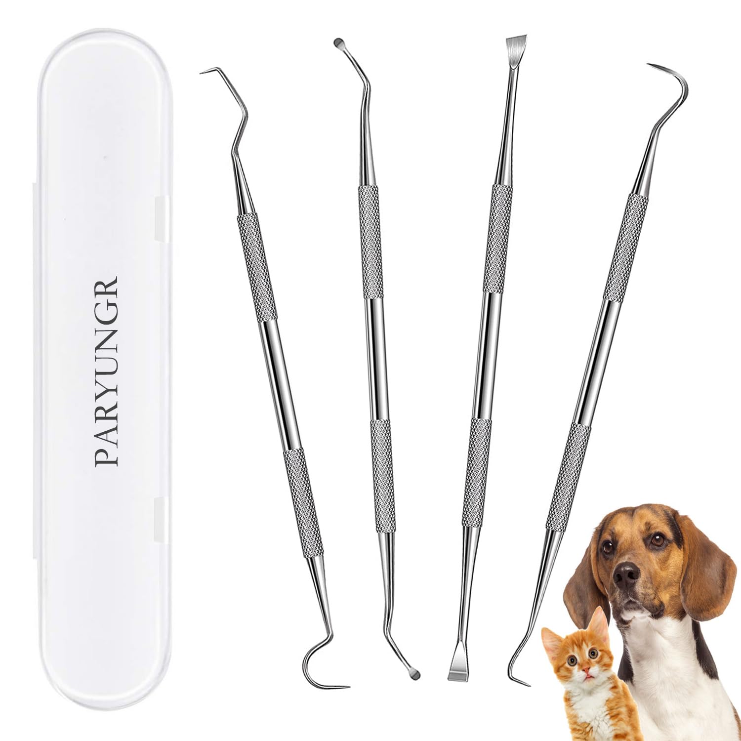 PARYUNGR Dental Tools Pet Dog Teeth Cleaner Tool Kit, Stainless Steel Plaque Remover Dental Picks Tooth Tartar Scraper, Pets Oral Care Hygiene Set for Cats and Dogs Use with Case