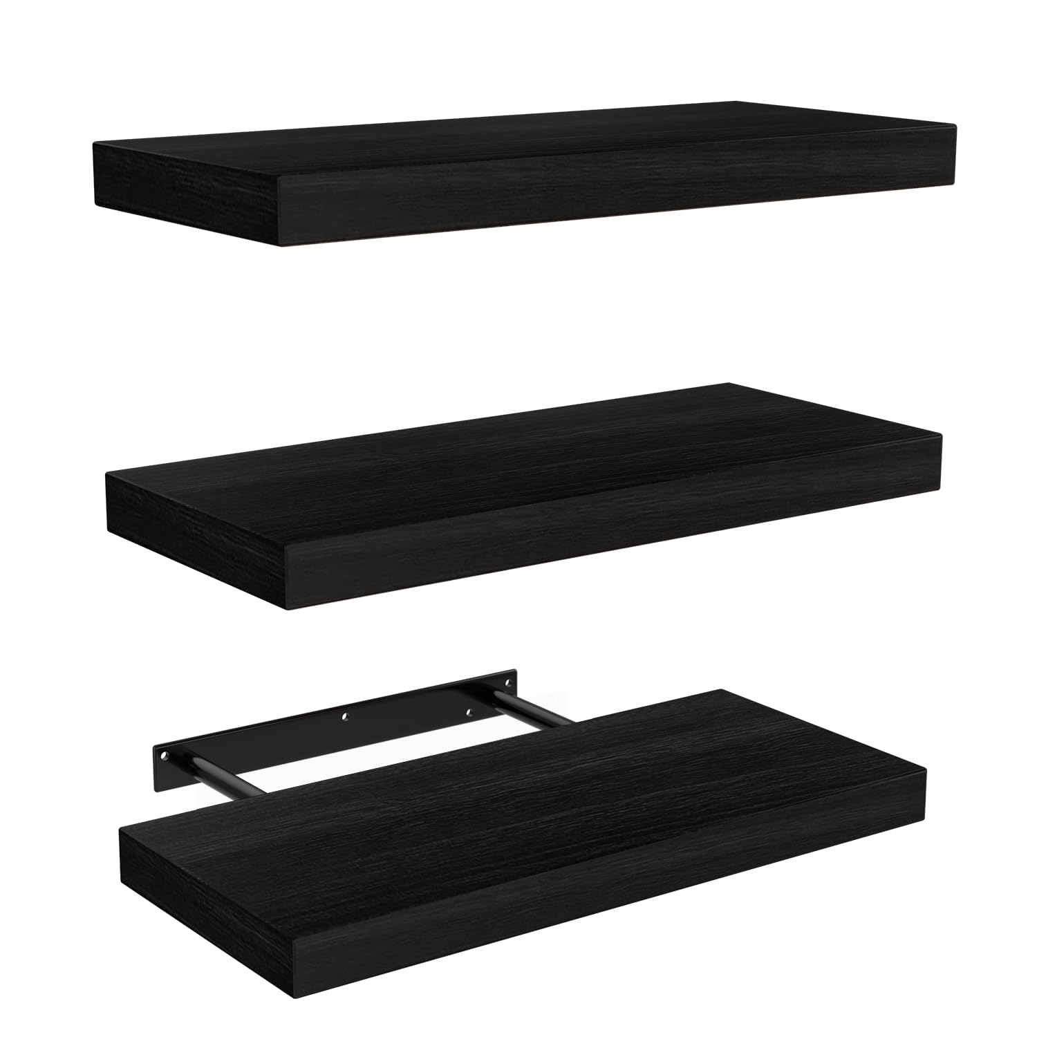 AT-VALY Floating Shelves Set of 3,Wall Shelves for Bedroom, Bathroom, Kitchen, Living Room,Hanging Shelves for Wall Decor 15.6IN (Black Grain)