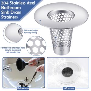 ProSuites 2PCS Bathroom Sink Drain Strainers fit Hole Size 1.2"-1.6" Stainless Steel Bathtub Hair Catcher Cone Shaped Water Drain with 2PCS Strainers Cover