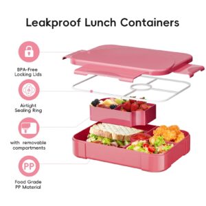 Winproper Lunch Box Kids Bento Box, Leakproof Bento Lunch Box with 6 Compartments, BPA-Free Men Women Lunch Containers for Adults/Kids/Students, 40 oz Portable On-the-Go Meal and Snack Packing - Pink