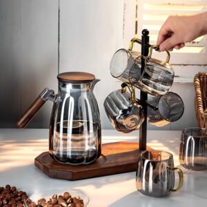 Mug Tree for Large Mugs, Mug Holder for Counter, Coffee Mug Tree for Counter, Mug Rack with 6 Hooks and Coffee Pot Tray, Multi-Function Mug Stand for Counter, Coffee Bar Accessory & Kitchen Organizer