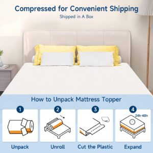 3 Inch Mattress Topper with Cover, Queen Size, Dual Layer Support Memory Foam Bed Toppers, Non-Slip, Breathable and Cool, Pressure Relief & Back Pain, CertiPUR-US Certification