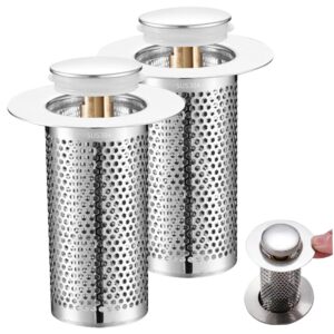 2 PCS Sink Drain Strainer Stainless Steel Drain Stopper Pop-up Washbasin Drain Filter with Removable Basket for Bathroom Kitchen Bathtub Water Pipe 2.2*3.2inch Long Sink Strainer Kitchen Drain Bathroo