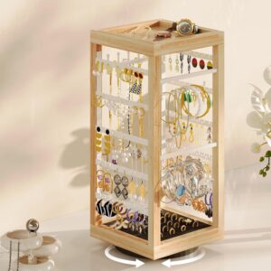 x-cosrack 360° rotating earring holder and jewelry organizer stand, 7 tiers earring display with ring tray, 210 holes for stud earring organizer, jewelry holder rack for necklace bracelets ring girls