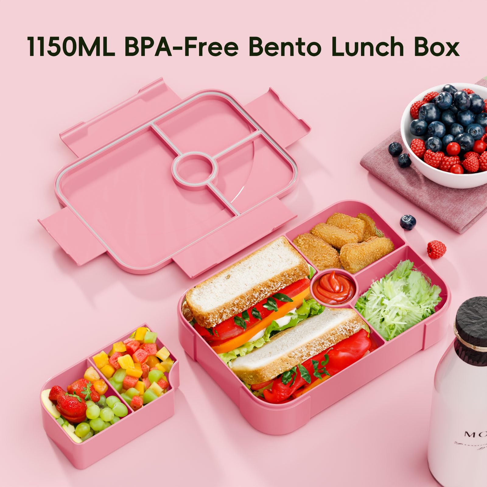 Winproper Lunch Box Kids Bento Box, Leakproof Bento Lunch Box with 6 Compartments, BPA-Free Men Women Lunch Containers for Adults/Kids/Students, 40 oz Portable On-the-Go Meal and Snack Packing - Pink