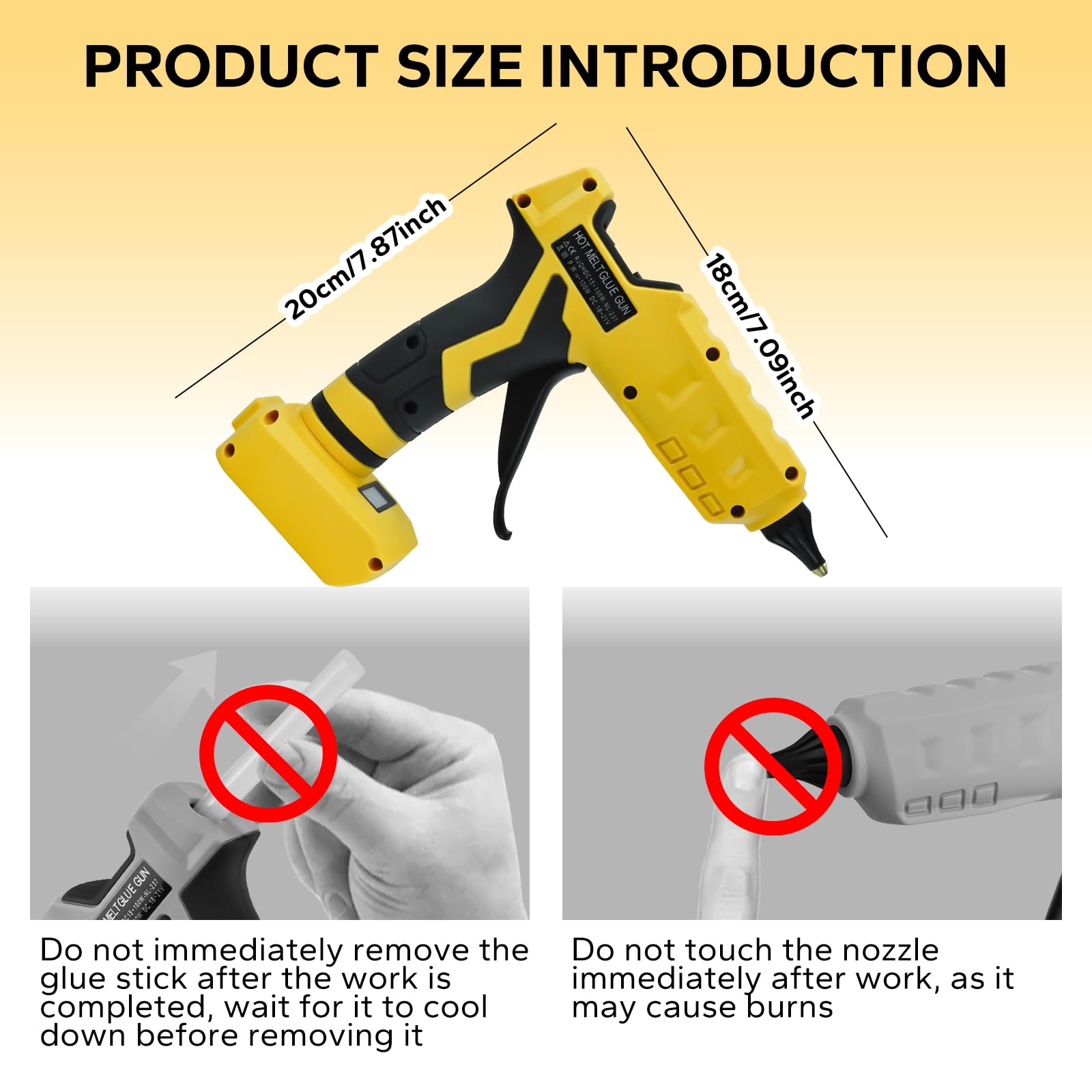 Cordless 100W Hot Glue Gun Dual for De-walt 20V Battery,Dual Power Supply Glue Gun,LCD Digital Display Up to 200℃ Temp Adjust with Plug,10Pcs hot glue gun sticks for Arts&Crafts&DIY(No Battery)