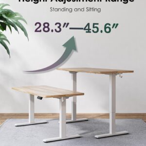 TIQLAB Standing Desk 47 x 24 inch, Electric Height Adjustable Desk with Splice Board, Stand Up Desk with Casters, Sit Stand Desk Computer Desk for Home Office, White Frame/Maple Top