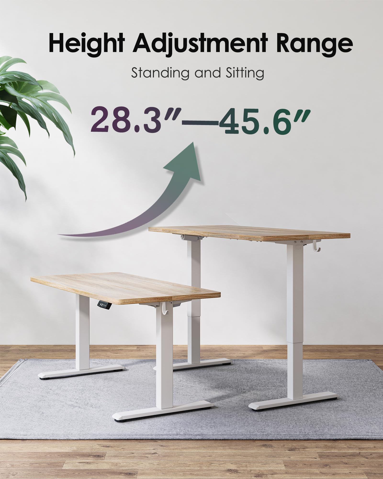 TIQLAB Standing Desk 47 x 24 inch, Electric Height Adjustable Desk with Splice Board, Stand Up Desk with Casters, Sit Stand Desk Computer Desk for Home Office, White Frame/Maple Top