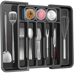 miaoke silverware organizer,expandable utensil drawer organizer with dividers,3 individual square slots,kitchen drawer organizer for forks,knives and other kitchen utensils and cutlery bedroom office