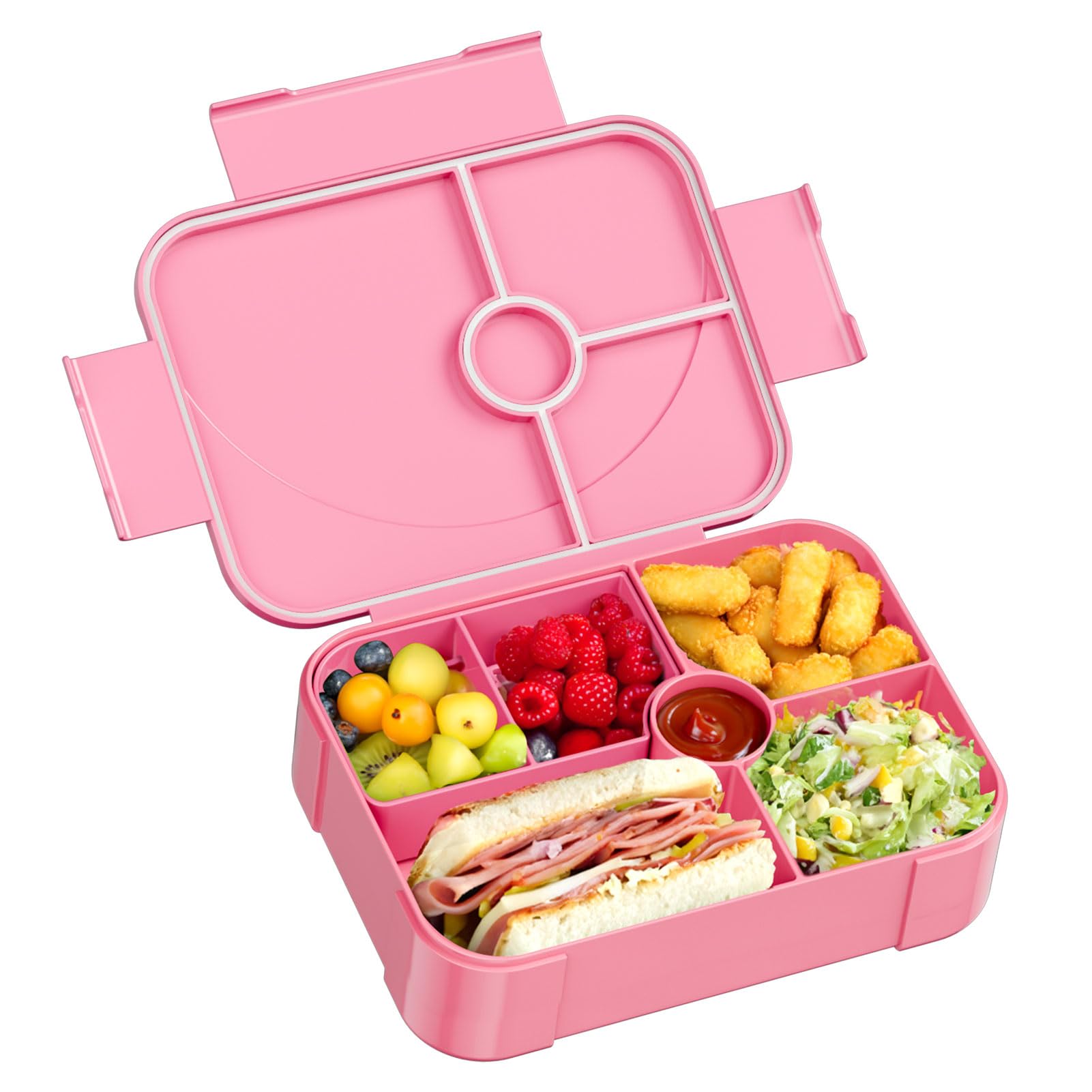 Winproper Lunch Box Kids Bento Box, Leakproof Bento Lunch Box with 6 Compartments, BPA-Free Men Women Lunch Containers for Adults/Kids/Students, 40 oz Portable On-the-Go Meal and Snack Packing - Pink