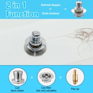 Aluvor Universal Bathtub Stopper 2pcs Tub Plug+Pop Up Tub Drain Strainer/Drain Plug with Anti Clogging Filter