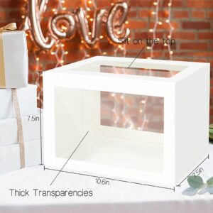 Mulbozy Gift Cards Box Holder with Clear Window for Wedding Receptions (Transparent Window, White)