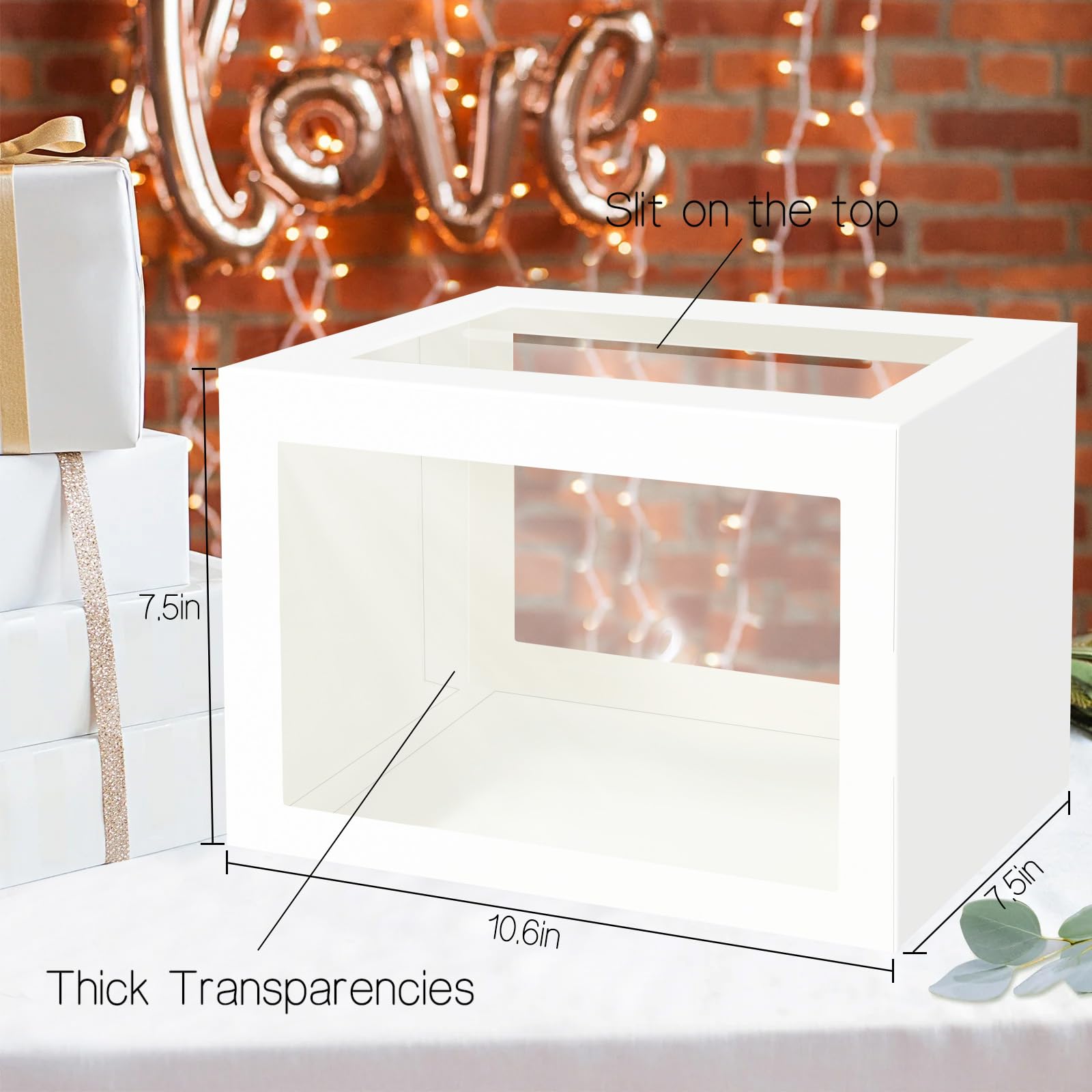 Mulbozy Gift Cards Box Holder with Clear Window for Wedding Receptions (Transparent Window, White)