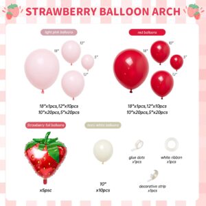 120pcs Strawberry Balloon Arch Garland Kit, Red and Pink Balloons with 27inch Strawberry Foil Balloons for Sweet One Berry First Birthday Baby Shower Strawberry Party Decorations