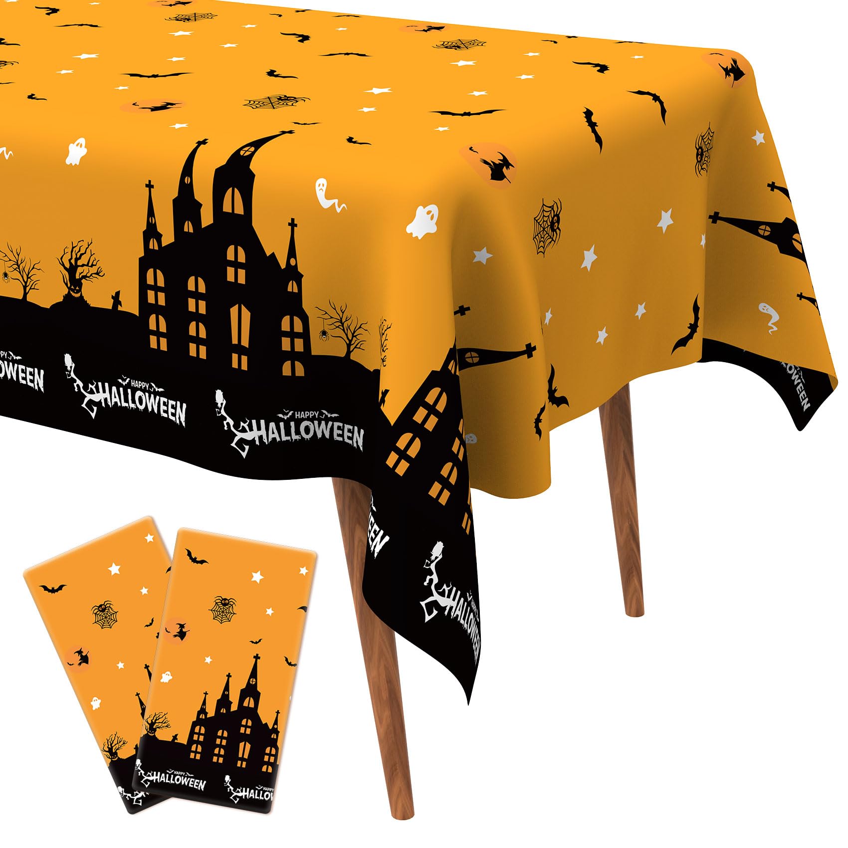 Halloween Tablecloth, 2 PCS Halloween Tablecloth Plastic, Halloween Disposable Tablecloth, 54" x 108" Halloween Tablecloth Rectangle, Halloween Table Cover for Halloween Party Supplies Decorations