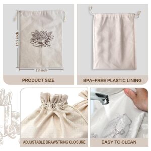 2 Pack of Reusable Bread Bags, Natural Linen Bread Bag for Homemade Bread, Reusable Bread Bags with Liner, Drawstring Linen Bread Bag for Sourdough Storage, Bread Storage (15.7" x12")