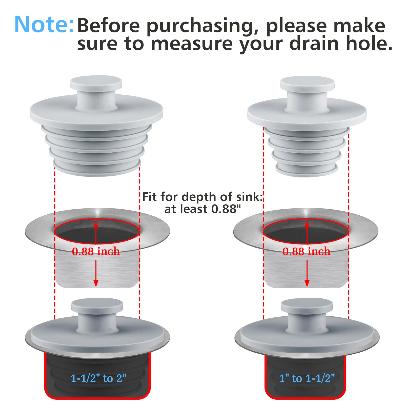 Aluvor Universal Bathtub Stopper 2pcs Tub Plug+Pop Up Tub Drain Strainer/Drain Plug with Anti Clogging Filter