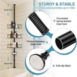 DIOVPLX Rustproof Shower Caddy Tension Pole, Stainless Steel Bathroom Bathtub Corner Shower Rack Shelves Storage Shampoo Holders for Inside Shower, 39"-125" Adjustable Shower Caddy Pole Black