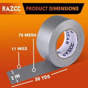 RAZCC Duct Tape, Silver Duct Tape, 12 Rolls - Heavy Duty, Flexible, No Residue, All-Weather and Tear by Hand, 30 Yard x 2 Inch Per Roll - Bulk Value for Indoor & Outdoor Repairs, Industrial Use