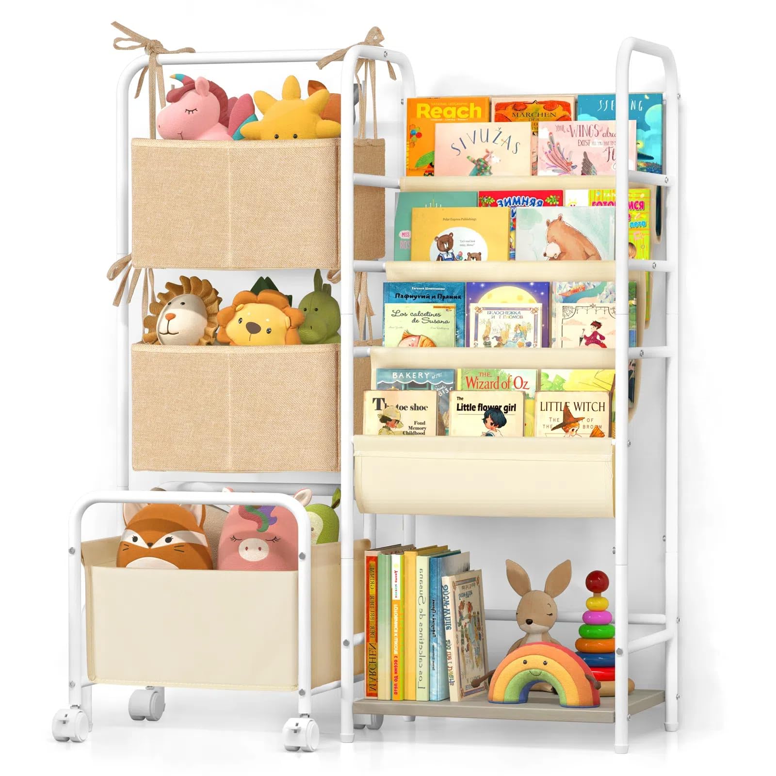 Ekero Kids Bookshelf and Toy Storage, Montessori Bookshelf, 4-Tier Baby Toddler Book Shelves, Bookshelf for Kids with Toy Storage Organizer, Book Shelf for Kids Rooms Nursery Playroom Classroom