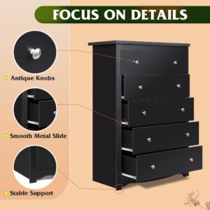 WLIVE Wood Dresser with 5 Drawer, Cabinets Dressers Wood Dresser Cabinet, Organizer Drawers for Bedroom, Living, Hallway, Measuring 15.7" W*31.4" D*45.3" H, Black ﻿