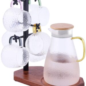 Mug Tree for Large Mugs, Mug Holder for Counter, Coffee Mug Tree for Counter, Mug Rack with 6 Hooks and Coffee Pot Tray, Multi-Function Mug Stand for Counter, Coffee Bar Accessory & Kitchen Organizer