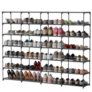 madsouky large shoe rack 4 row 7 tier stackable storage organizer shelf cabinet 56-70 pairs sneaker boots sturdy shoes holder cubby with plastic sheets for entryway closet garage