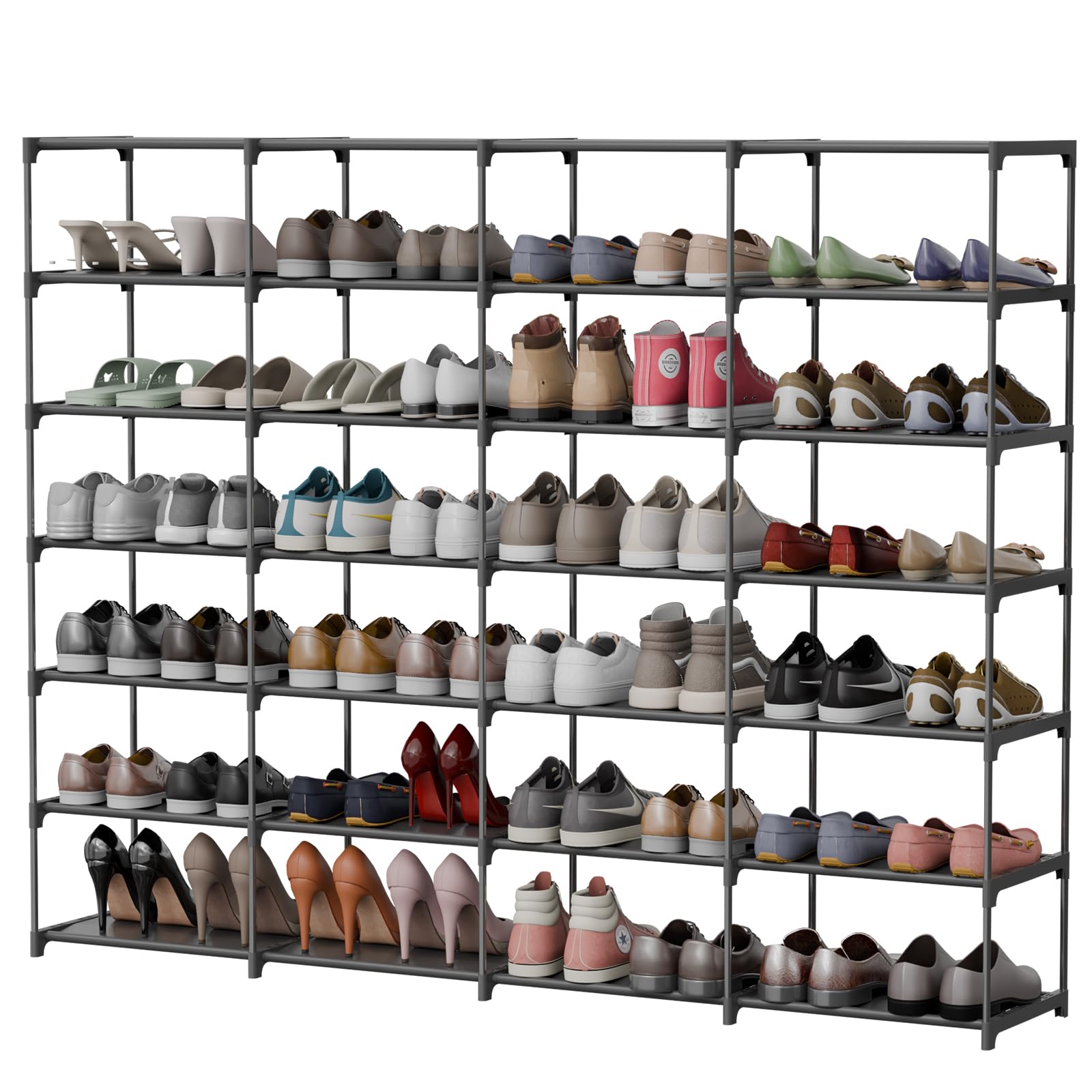 MADSOUKY Large Shoe Rack 4 Row 7 Tier Stackable Storage Organizer Shelf Cabinet 56-70 Pairs Sneaker Boots Sturdy Shoes Holder Cubby with Plastic Sheets for Entryway Closet Garage