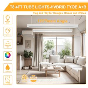 T8 T12 LED Tube Light Bulbs 4 Foot, ETL DLC litsted, Plug & Play or Ballast Bypass, Super Bright 24W 5000K 3120LM Durable Type A+B Light Tube, T8 4ft Fluorescent Tube Replacement (6 Pack Clear)