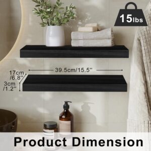 AT-VALY Floating Shelves Set of 3,Wall Shelves for Bedroom, Bathroom, Kitchen, Living Room,Hanging Shelves for Wall Decor 15.6IN (Black Grain)