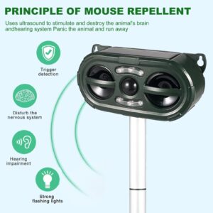 2024 Ultrasonic Animal Repellent, Upgraded Outdoor Cat Solar Powered Squirrels Deterrent with Motion Sensor,Sound,LED Flashing,Waterproof Deer Repeller,Animal Repellent for Dog Bird Skunk Rabbit