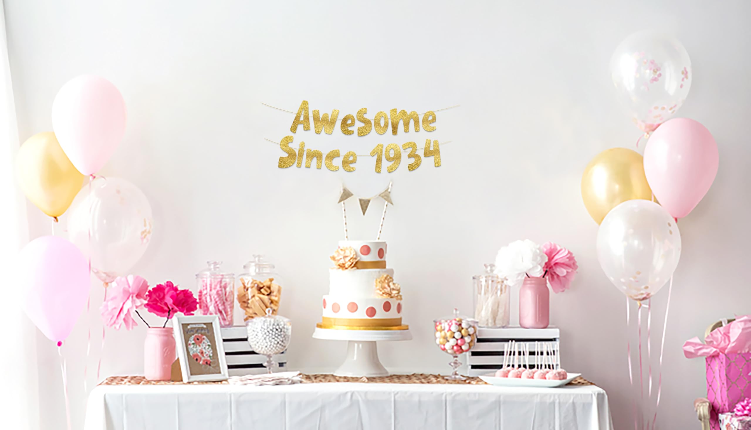 Awesome Since 1934 Gold Glitter Banner - 90th Birthday Party Decorations