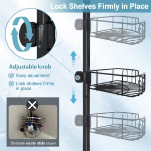 DIOVPLX Rustproof Shower Caddy Tension Pole, Stainless Steel Bathroom Bathtub Corner Shower Rack Shelves Storage Shampoo Holders for Inside Shower, 39"-125" Adjustable Shower Caddy Pole Black