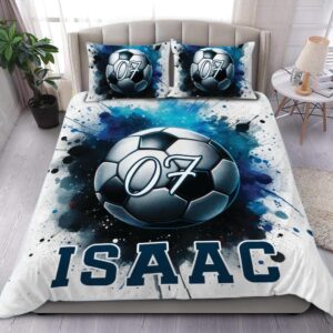 jeminise soccer comforter set - custom soccer bedding with name & number warm comforter twin for soccer fan boys soccer room decor for boys (soccer cft-09, twin/full/queen/king)