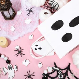 JarThenaAMCS 24Pcs Halloween Paper Gift Bags Pink White Ghost Pumpkin Party Favor Bags with Handle Goodie Candy Treat Bags for Halloween Party Decor Supplies