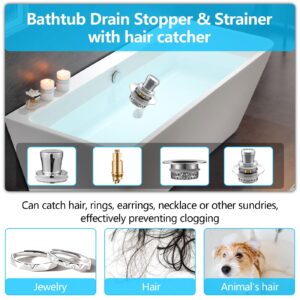 Aluvor Universal Bathtub Stopper 2pcs Tub Plug+Pop Up Tub Drain Strainer/Drain Plug with Anti Clogging Filter