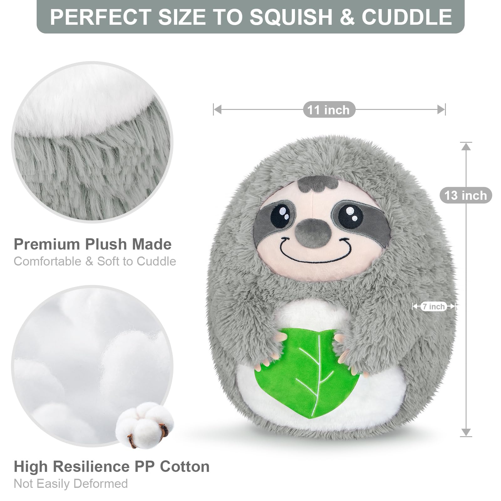 SuzziPals 13" Stuffed Sloth Plush Pillows, Sloth Stuffed Animal Sloth Stuffed Pillow for Squish & Sloth Decor, Cute Plushies Sloths Throw Pillows for Cuddle, Sloth Gifts Birthday Gifts for Girls Boys