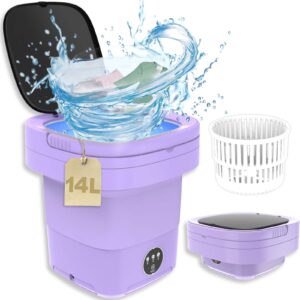 portable washing machine, 14l upgraded mini foldable washer with drain basket washer, 2 in 1 intelligent laundry machine for baby clothes, underwear, apartment, camping, travel （purple）