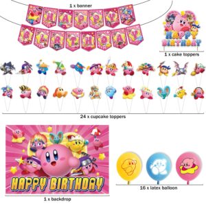 Kir-Star Birthday Party Decorations,Happy Birthday Banner Set for Kids,Cupcake Toppers,Balloons Party Supply